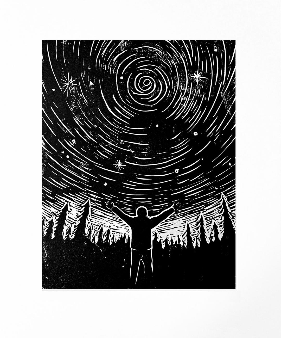 Dark Sky Park Linocut Art Print: Handmade, Matted and Fits and 11X14 ...