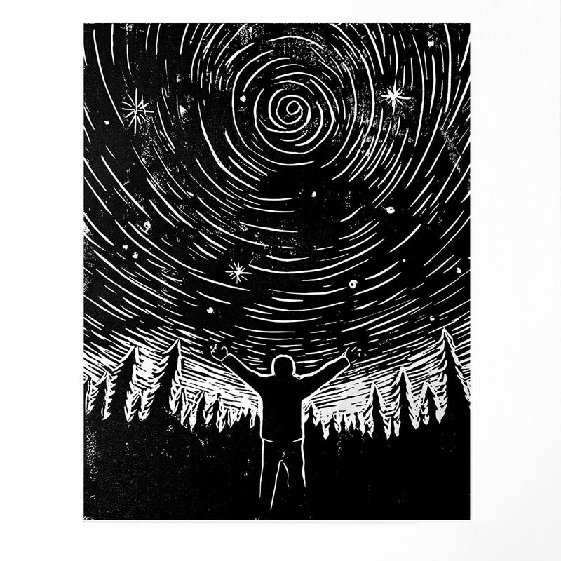 Camping Linocut Print - Etsy