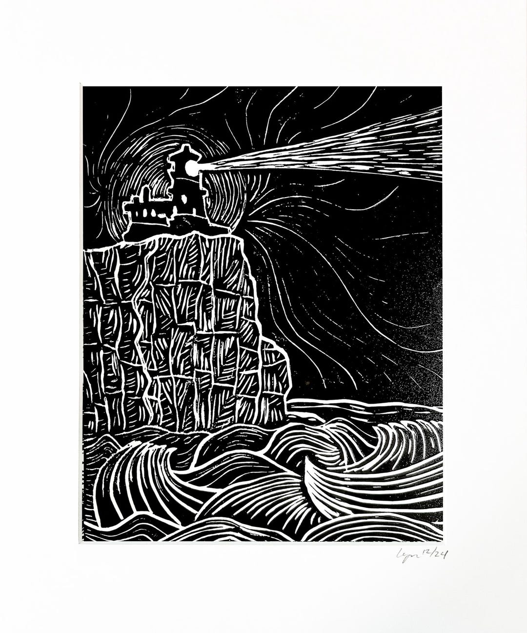 Split Rock Lighthouse Linocut Art Print: Handmade, Matted and Fits an ...