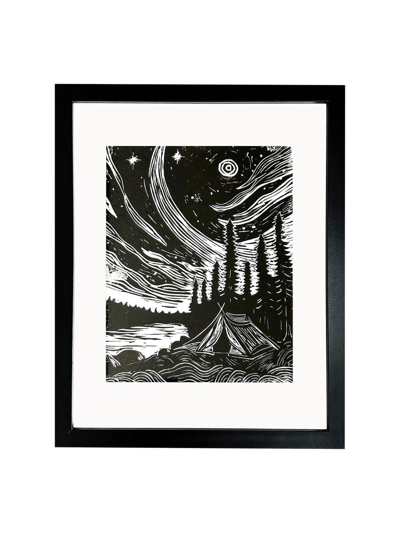 Boundary Waters Linocut Art Print: Handmade, Matted and Fits an 11X14 ...