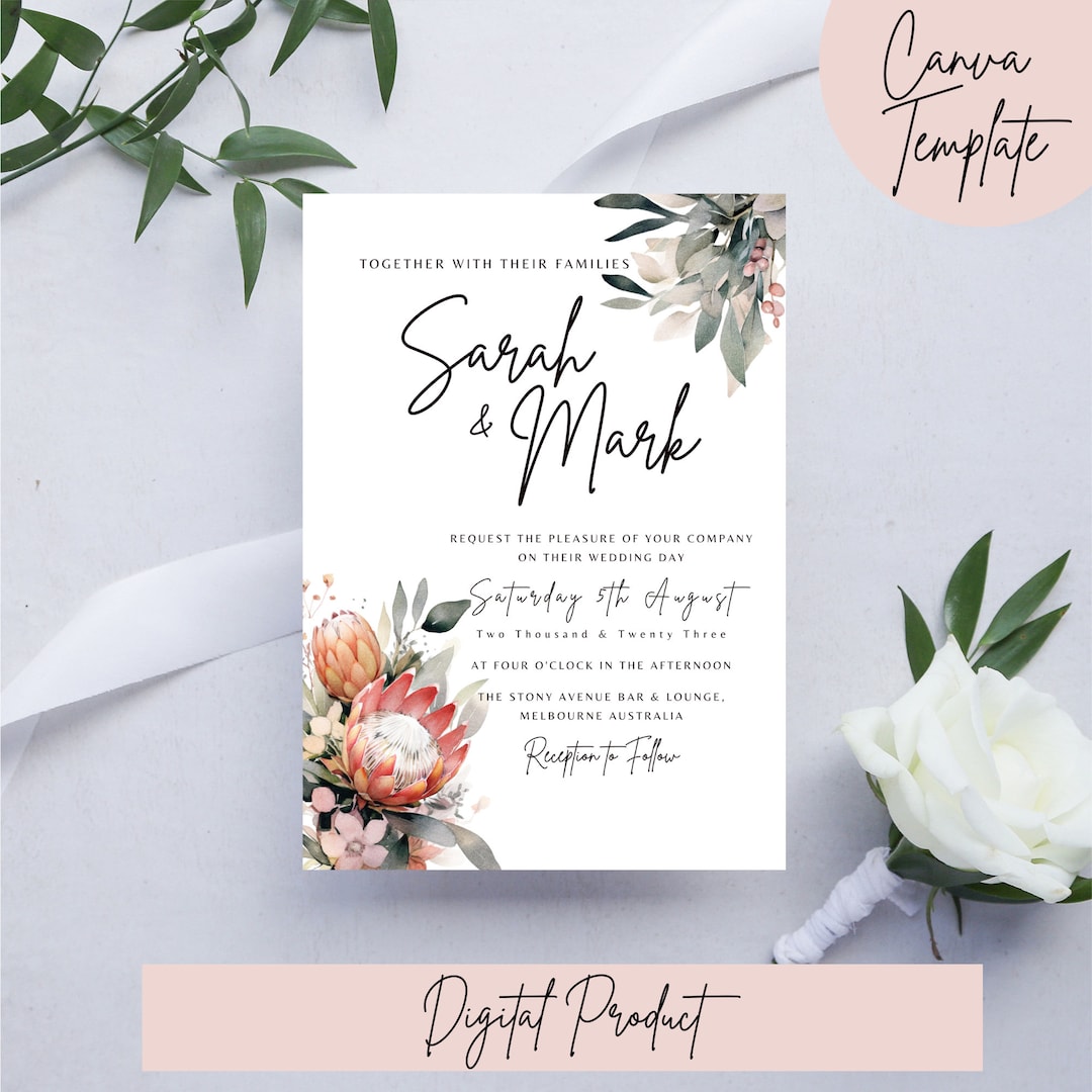 Australian Floral Wedding Invitation, Floral Invite, Simple Editable ...