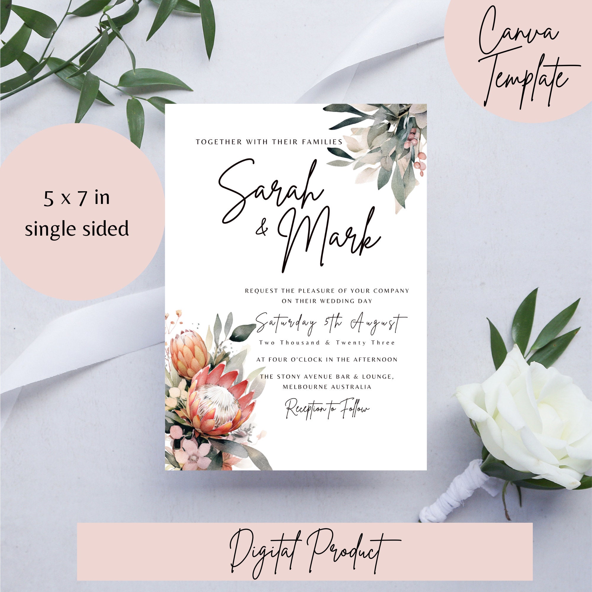 Australian Floral Wedding Invitation, Floral Invite, Simple Editable ...