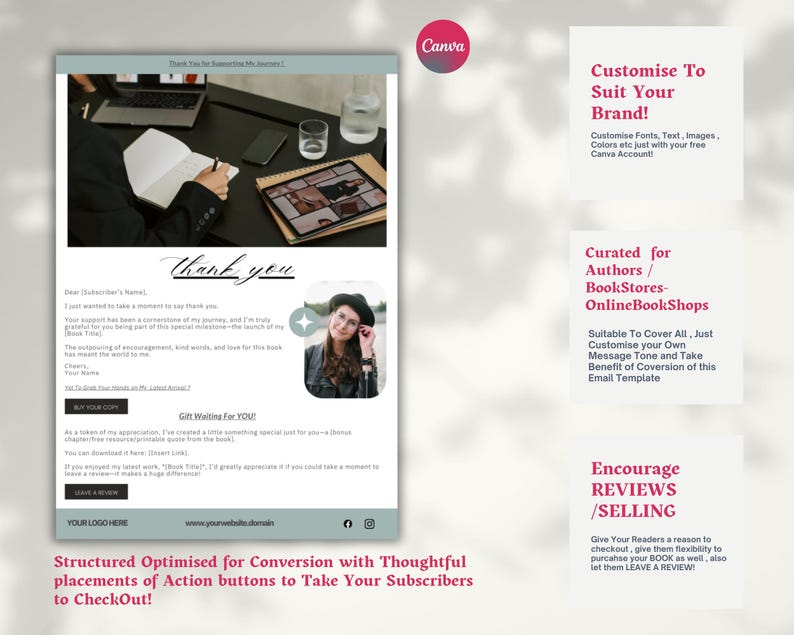 For Authors One Page Thank You Email Newsletter Template in Canva for ...