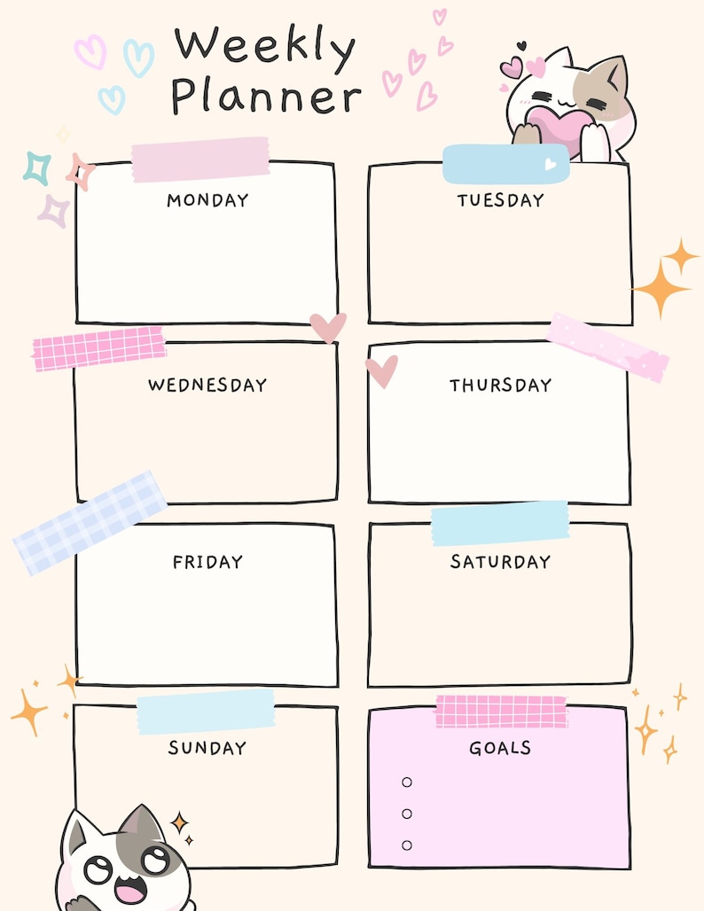 Cute Everyday Digital Download Planner, Kawaii Pastel Planner - Etsy