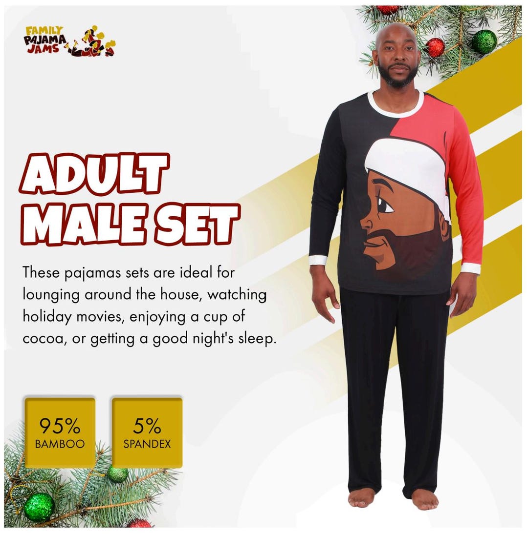 Black Santa Men’s Christmas Pajama Set: Bamboo Family Holiday Pjs - Etsy