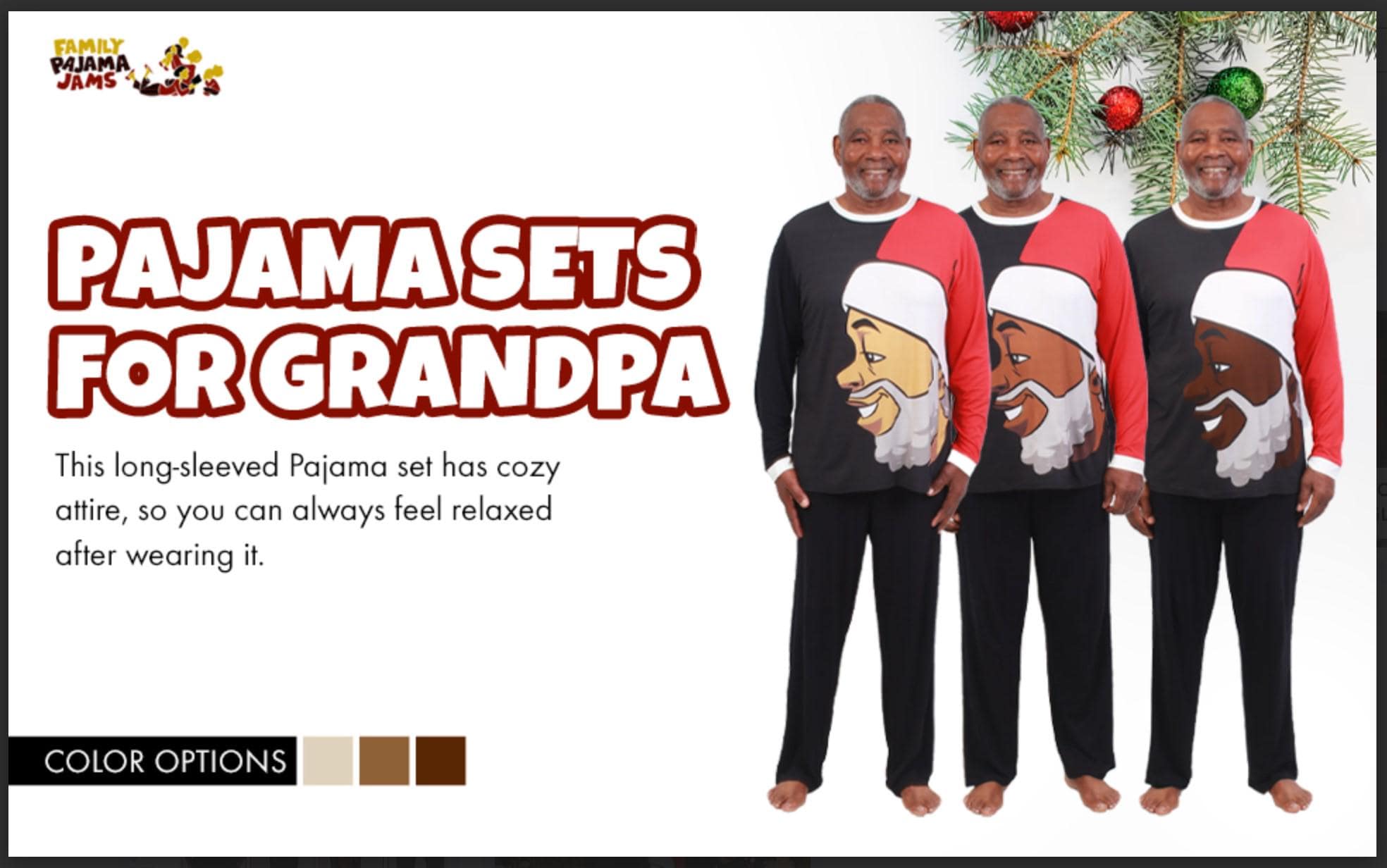 Black Santa Christmas Pajama Sets Grandpa Matching Family Christmas ...