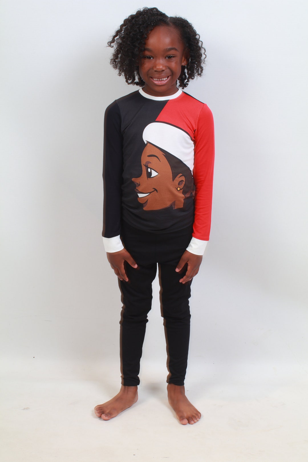 Black Santa Girl Christmas Pajama Sets, Kids Matching Family Christmas ...