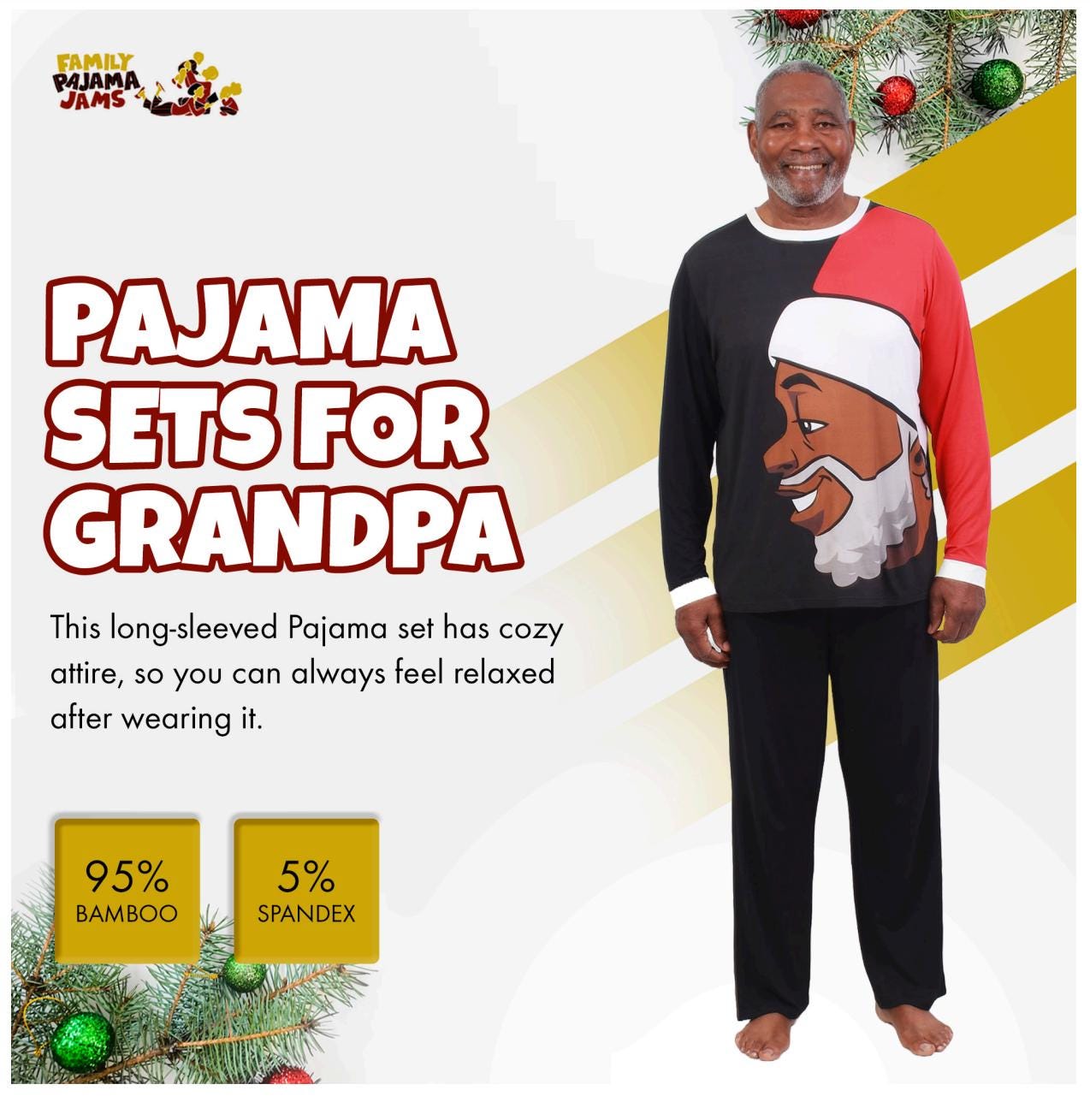 Black Santa Christmas Pajama Sets Grandpa Matching Family Christmas ...