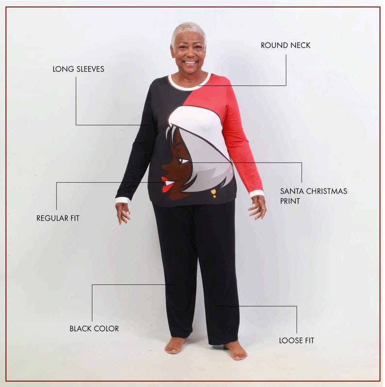 Black Santa Grandma Christmas Pajama Set: Bamboo Matching Family Xmas ...