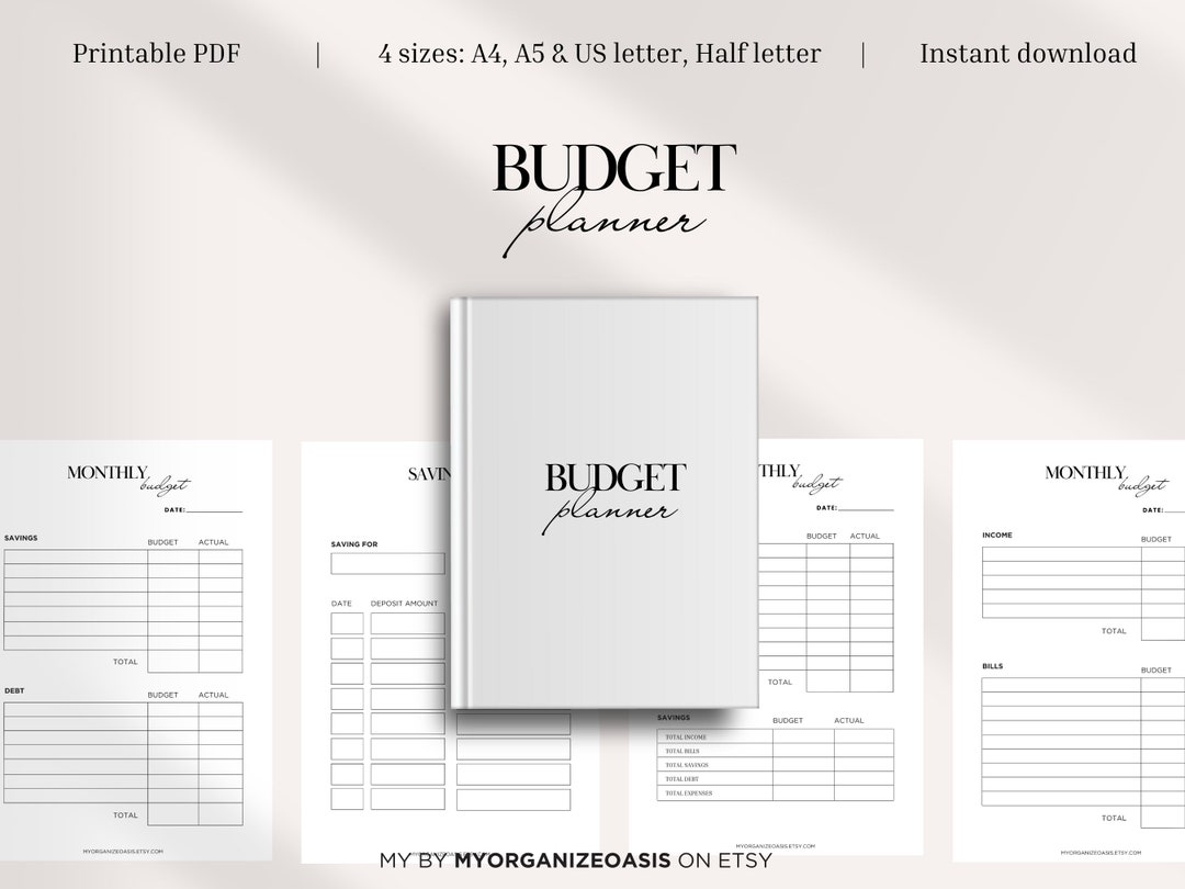 Monthly Budget Planner Printable PDF, Budget Tracker Template, Finance ...