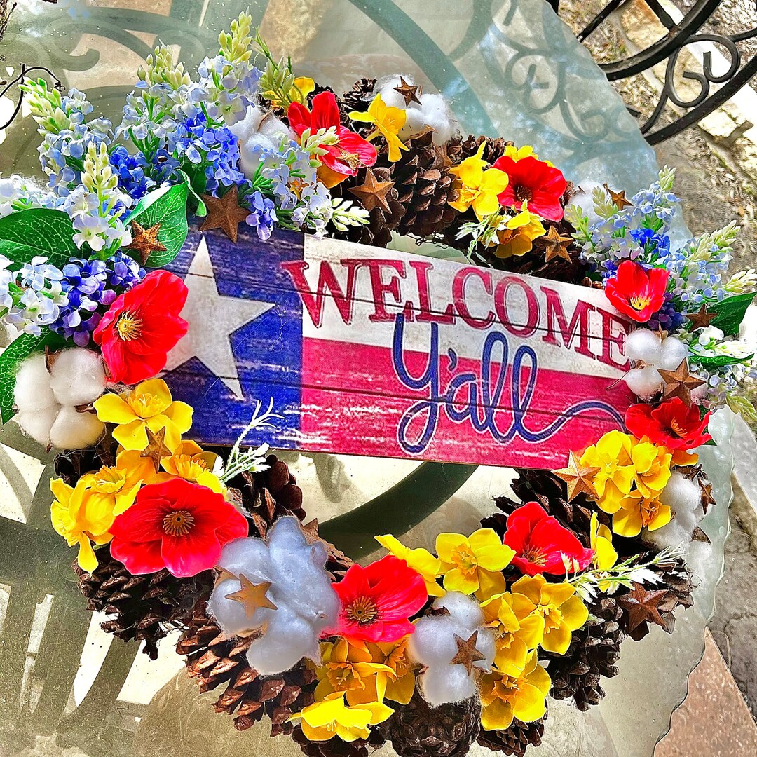 Texas Bluebonnet Wreath From Real Arkansas Pinecones - Texan “welcome Y ...