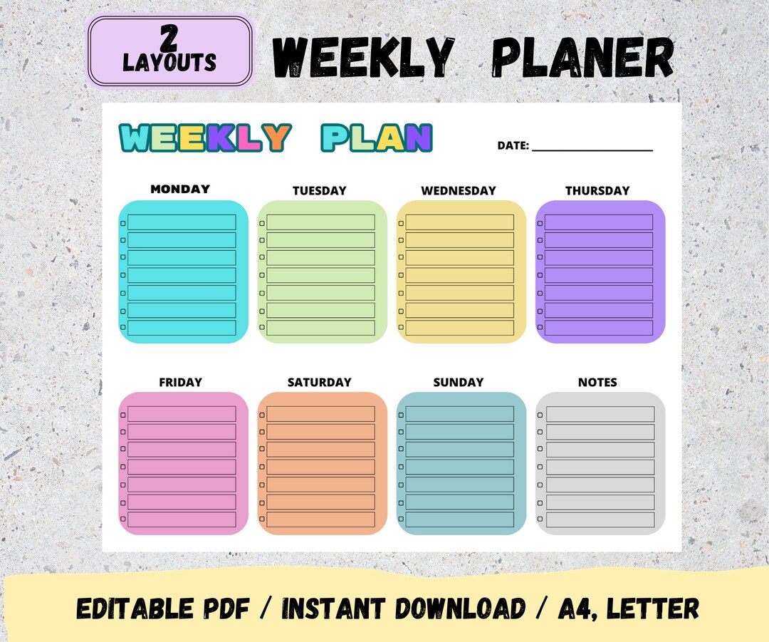 Editable Weekly Planner | Printable, Digital | Weekly Planner PDF ...