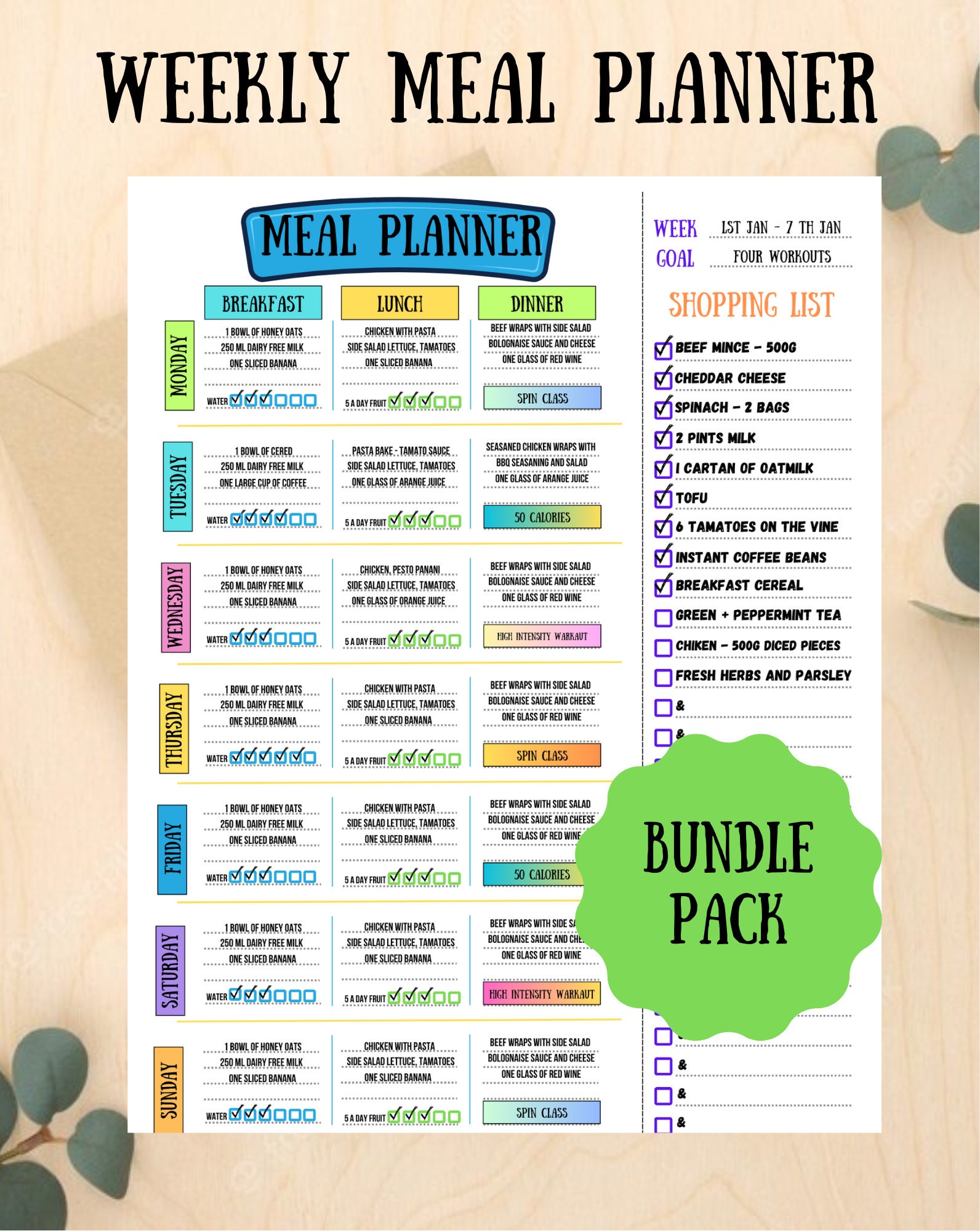 Meal Planner Printable, Weekly Food Diary, Meal Tracker, Food Journal ...