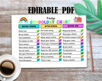 Kids Daily School Checklist, Responsibility Chart, to Do List, Editable ...