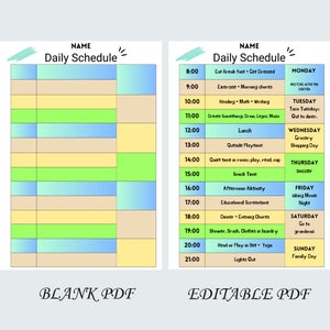 Daily Schedule, Editable PDF File. Daily Schedule Template, Daily ...
