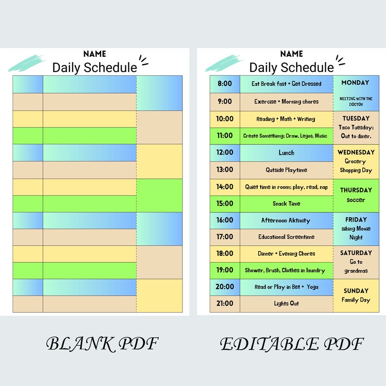 Daily Schedule Editable PDF File Daily Schedule Template Daily Daily Schedule Editable PDF File Daily Schedule Template Daily
