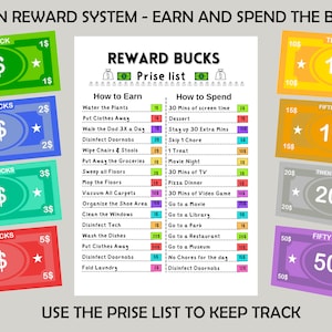 Editable Kids Reward Bucks Printable Mom Bucks, PDF Reward System for ...