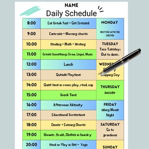 Daily Schedule, Editable PDF File. Daily Schedule Template, Daily ...