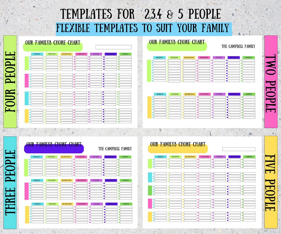 Family Chore Chart, Editable Family Planner Printable, Weekly Family ...