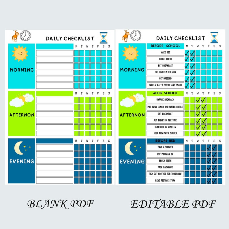 Kids Daily Checklist Printable, Editable Daily Schedule Checklist for ...