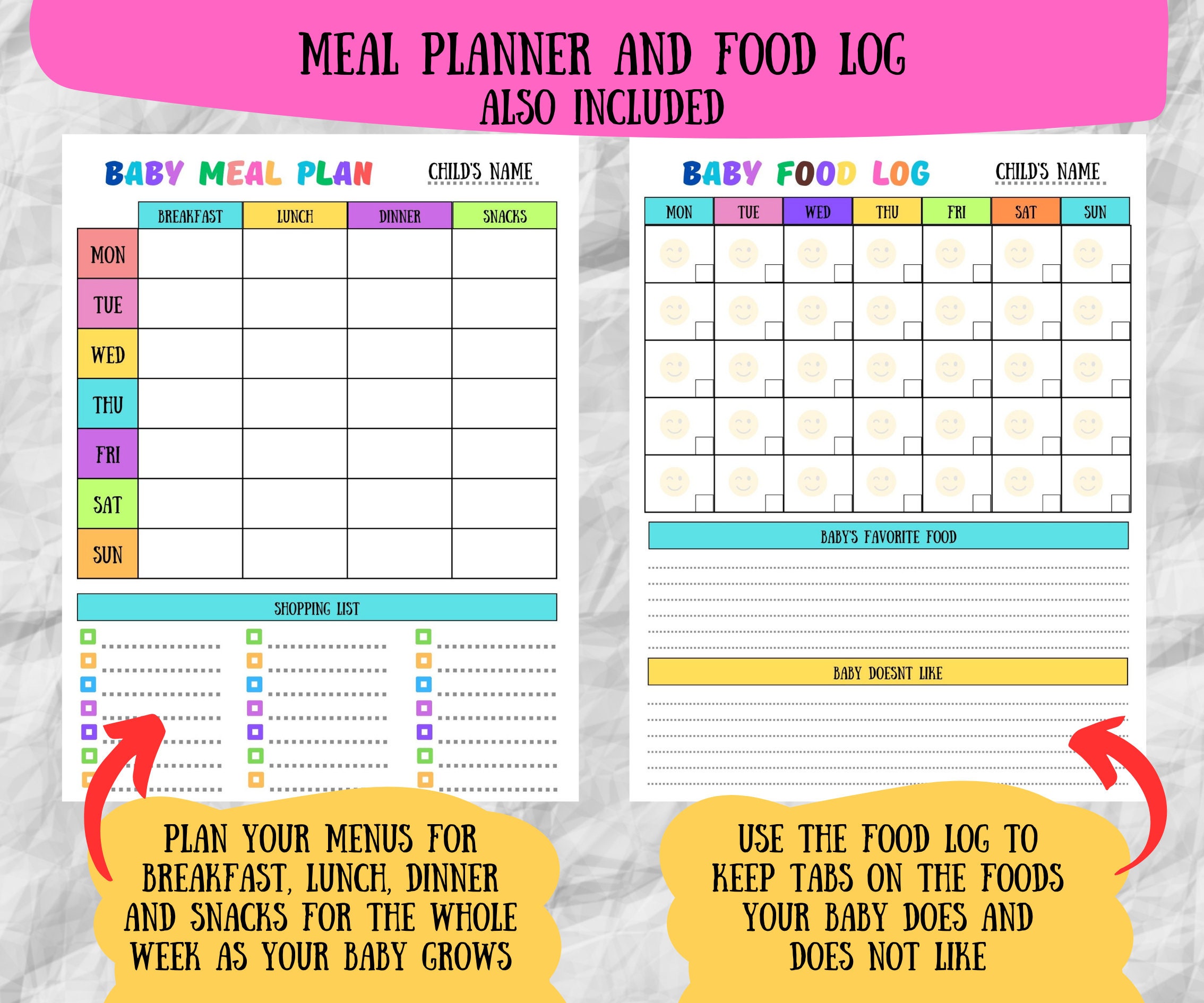 Baby Food Tracker Printable BUNDLE, Baby’s First Foods, Meal Planner ...