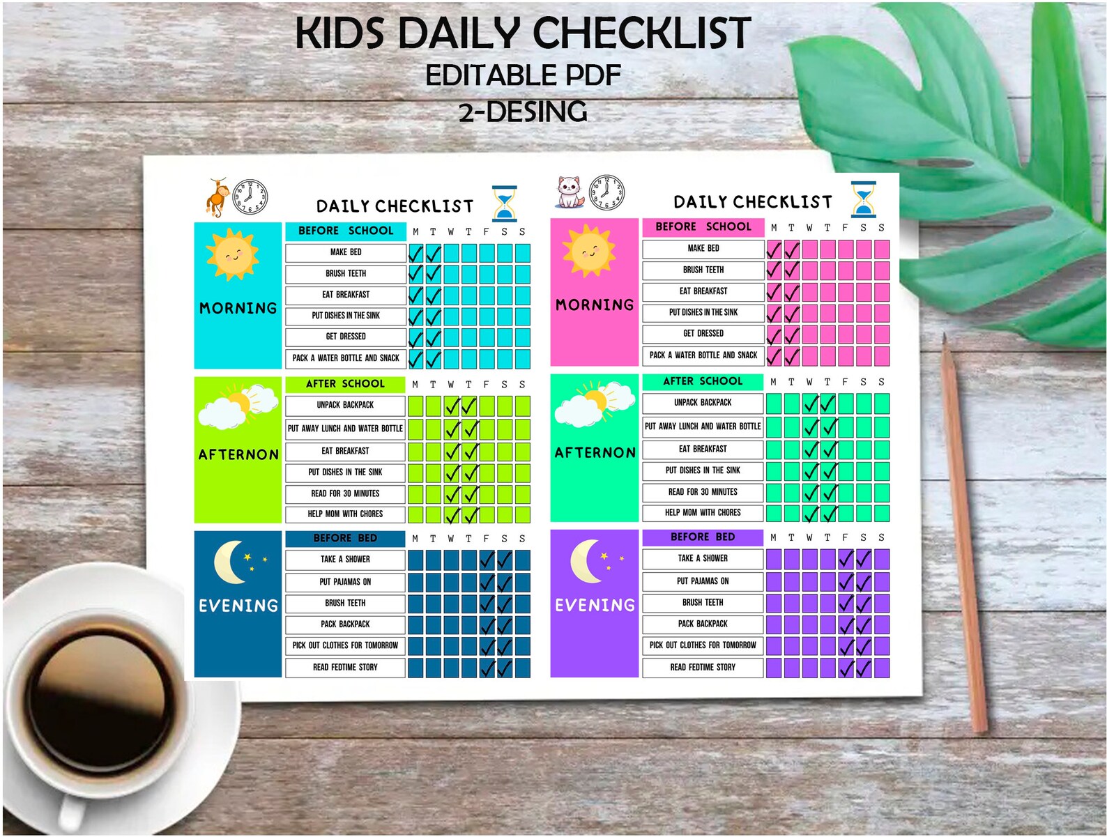 Kids Daily Checklist Printable, Editable Daily Schedule Checklist for ...
