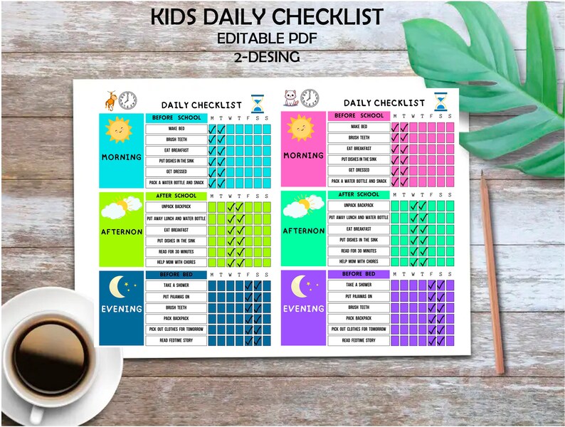Kids Daily Checklist Printable, Editable Daily Schedule Checklist for ...