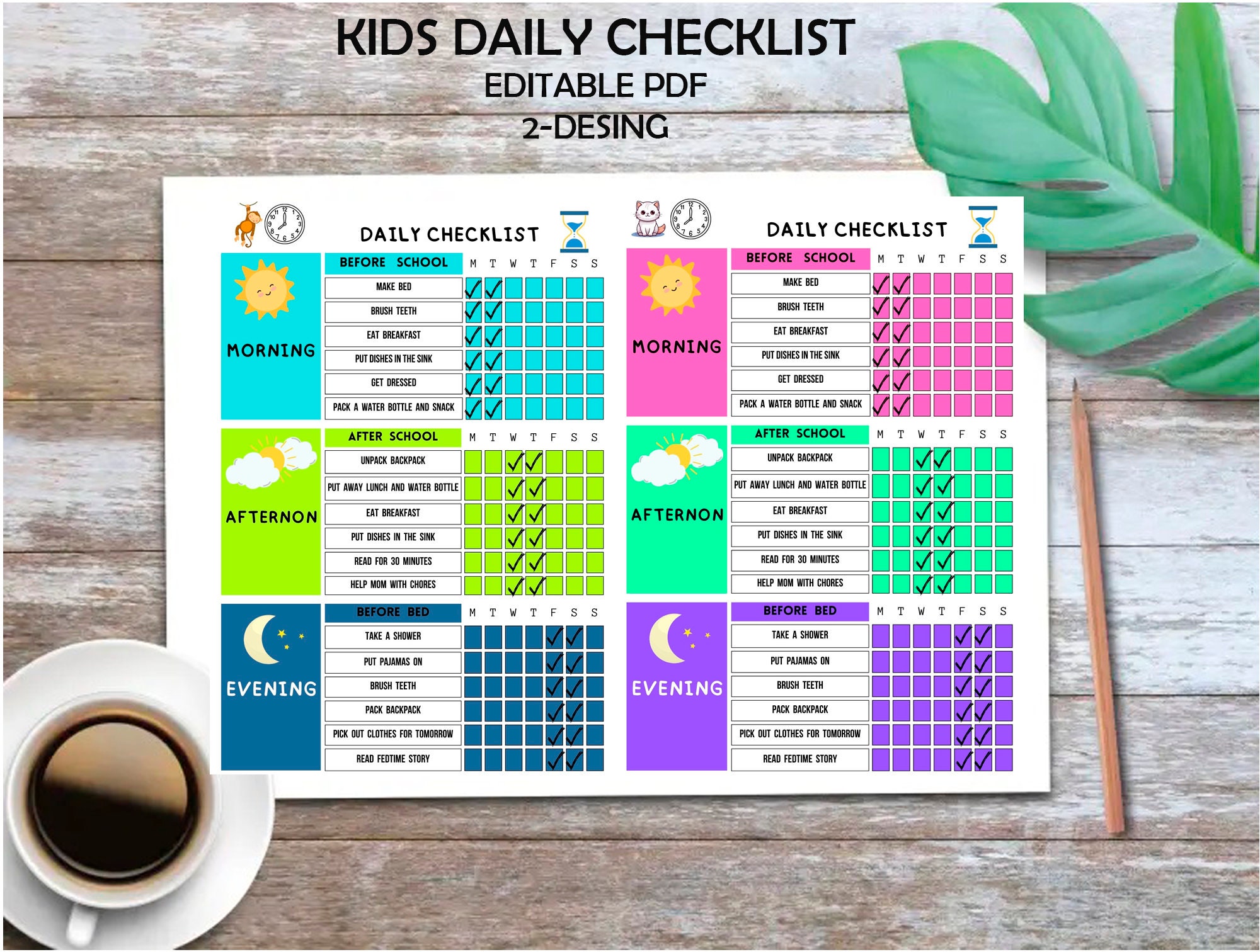 Kids Daily Checklist Printable, Editable Daily Schedule Checklist for ...