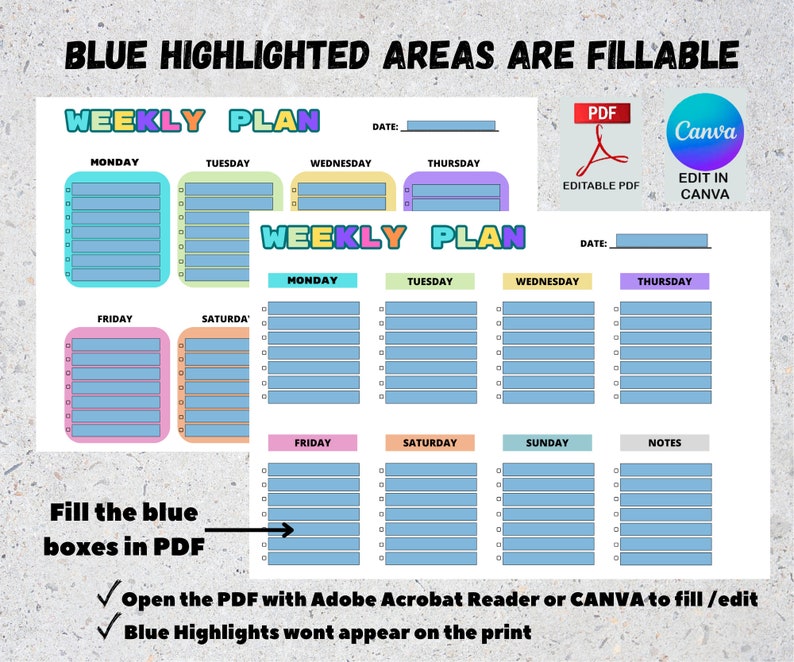 Editable Weekly Planner | Printable, Digital | Weekly Planner PDF ...