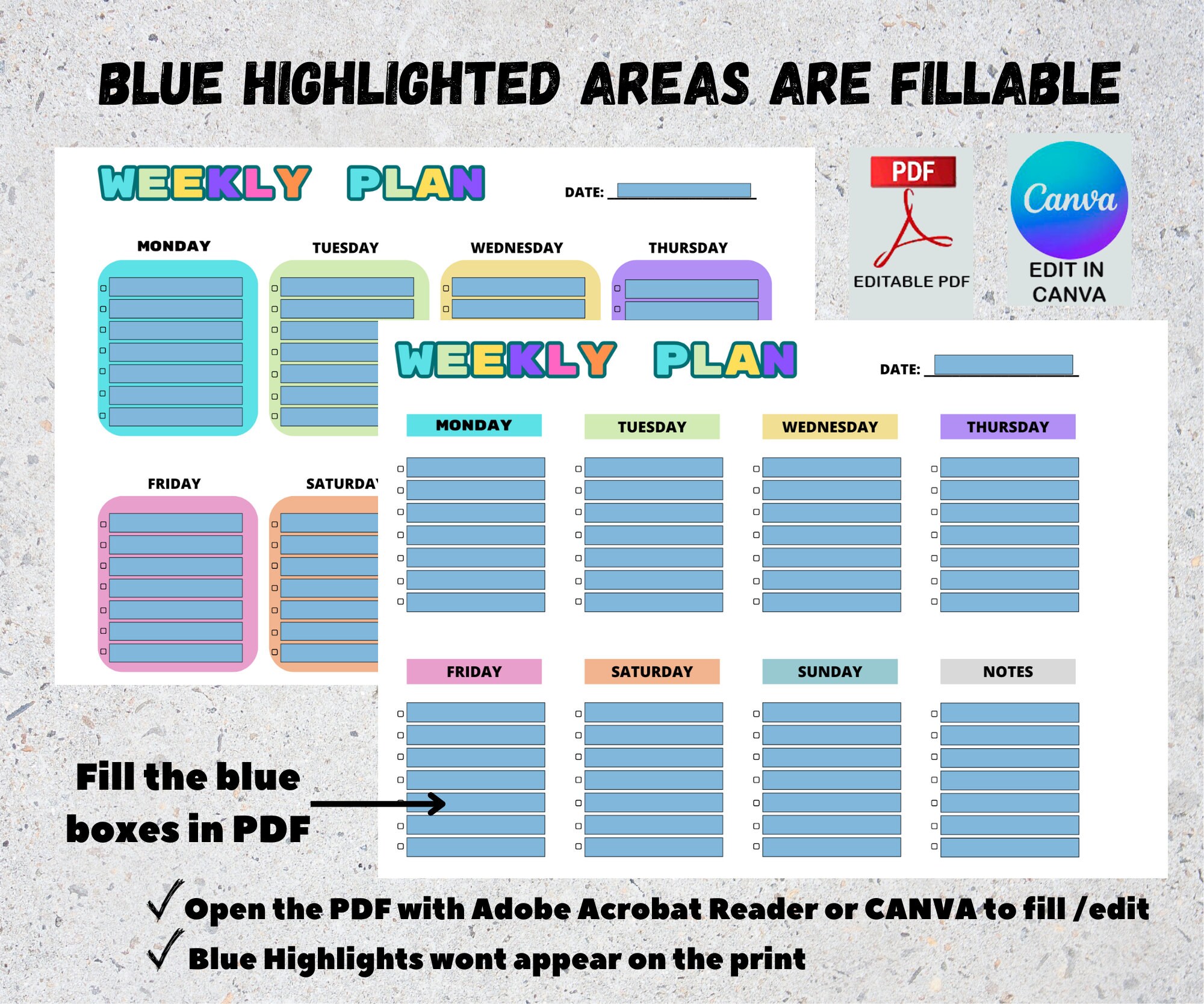 Editable Weekly Planner | Printable, Digital | Weekly Planner PDF ...