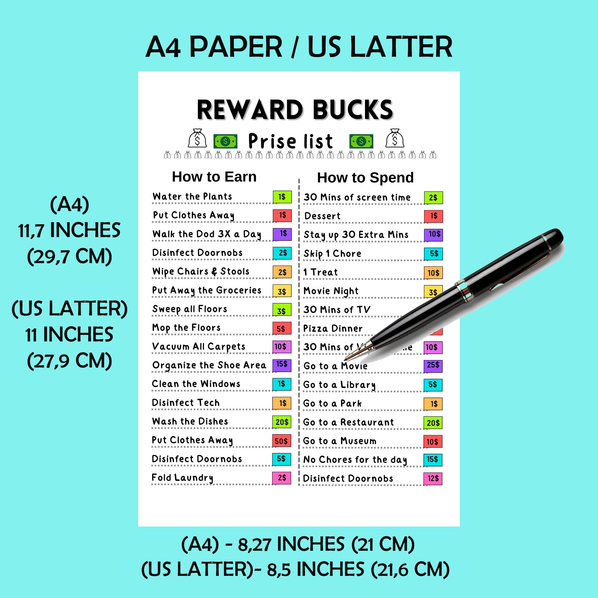 Editable Kids Reward Bucks Printable Mom Bucks PDF Reward - Etsy Canada