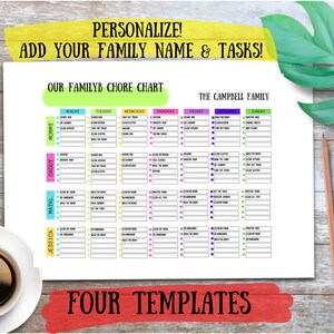 Family Chore Chart, Editable Family Planner Printable, Weekly Family ...