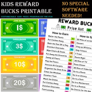 Editable Kids Reward Bucks | Printable | Mom Bucks, PDF Reward System ...