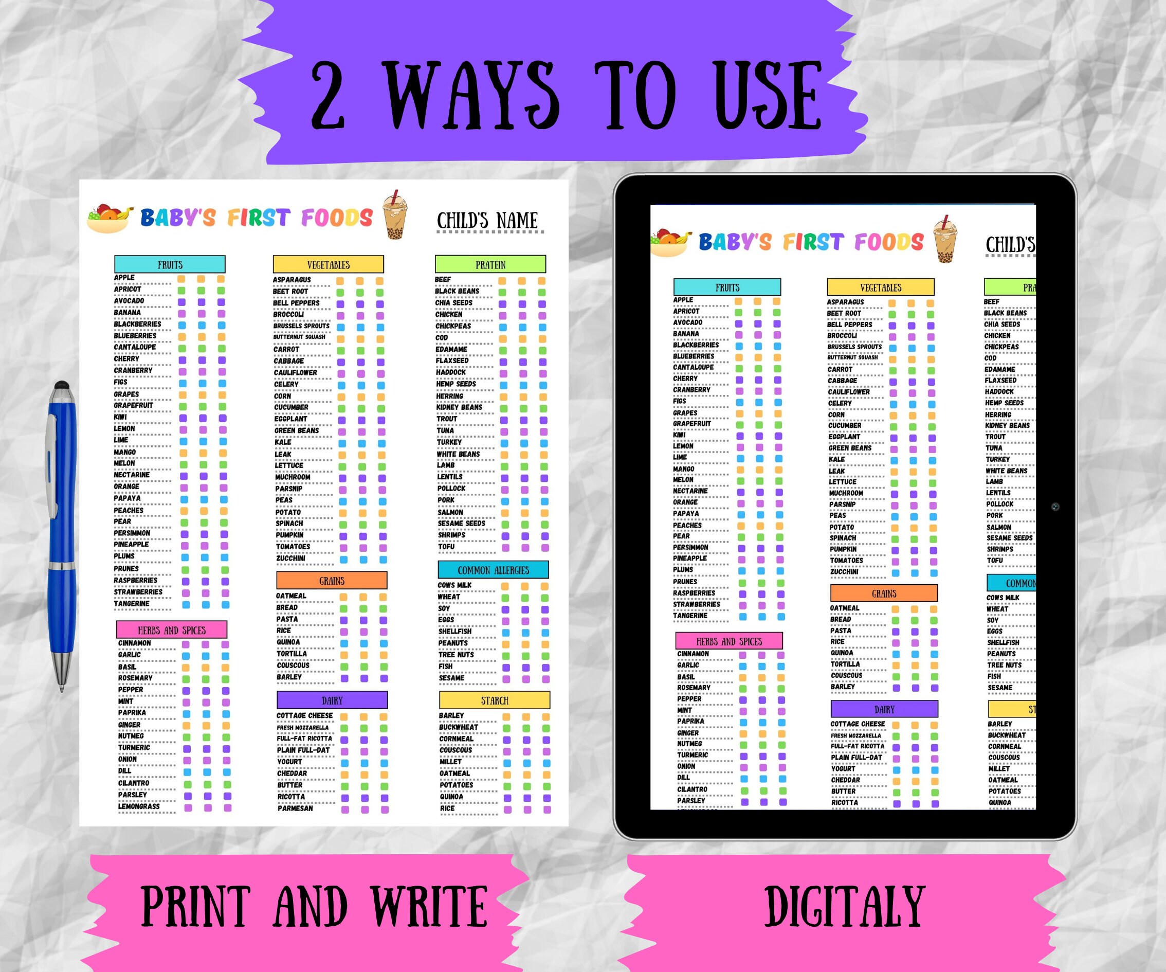 Baby Food Tracker Printable BUNDLE, Baby’s First Foods, Meal Planner ...