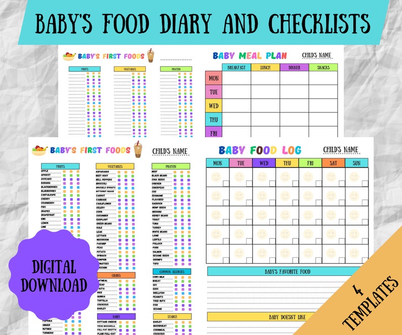 Baby Food Tracker Printable BUNDLE, Baby’s First Foods, Meal Planner ...
