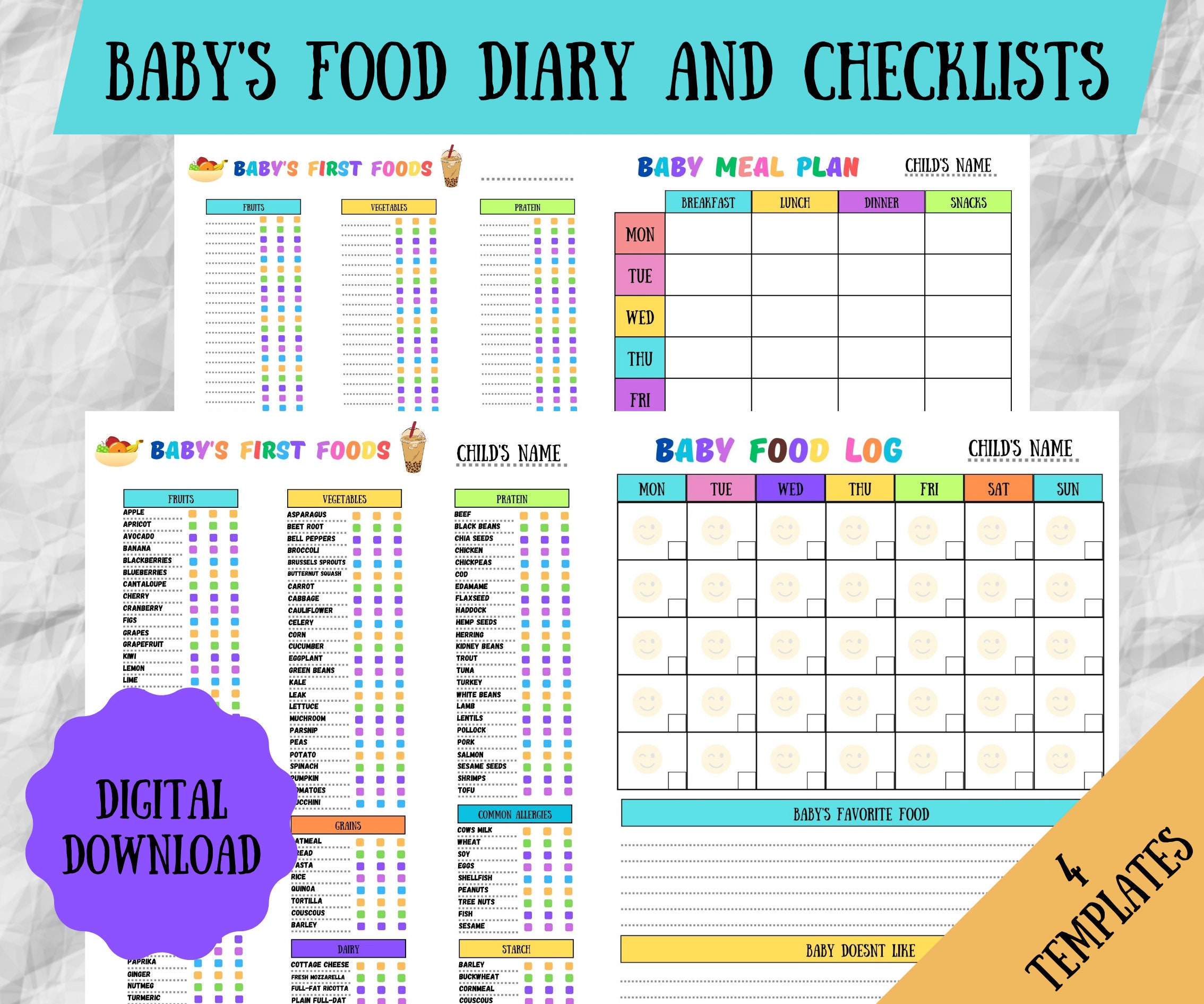 Baby Food Tracker Printable BUNDLE, Baby’s First Foods, Meal Planner ...