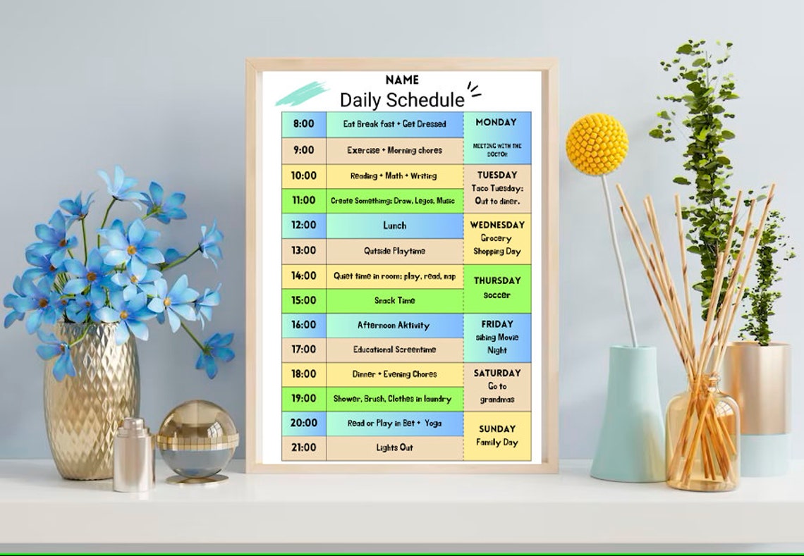Daily Schedule, Editable PDF File. Daily Schedule Template, Daily ...