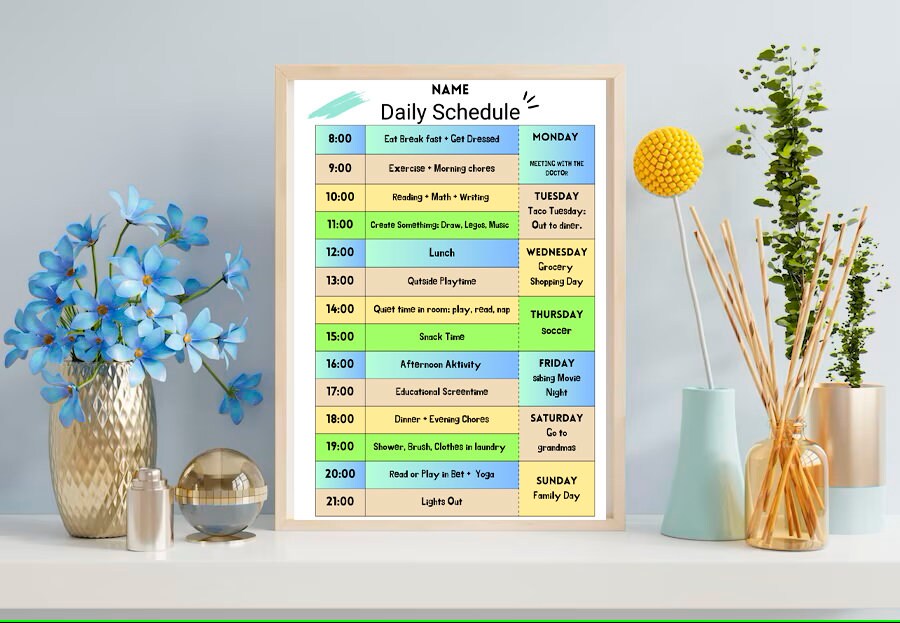 Daily Schedule, Editable PDF File. Daily Schedule Template, Daily ...
