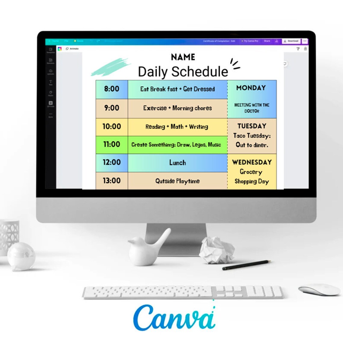 Daily Schedule, Editable PDF File. Daily Schedule Template, Daily ...