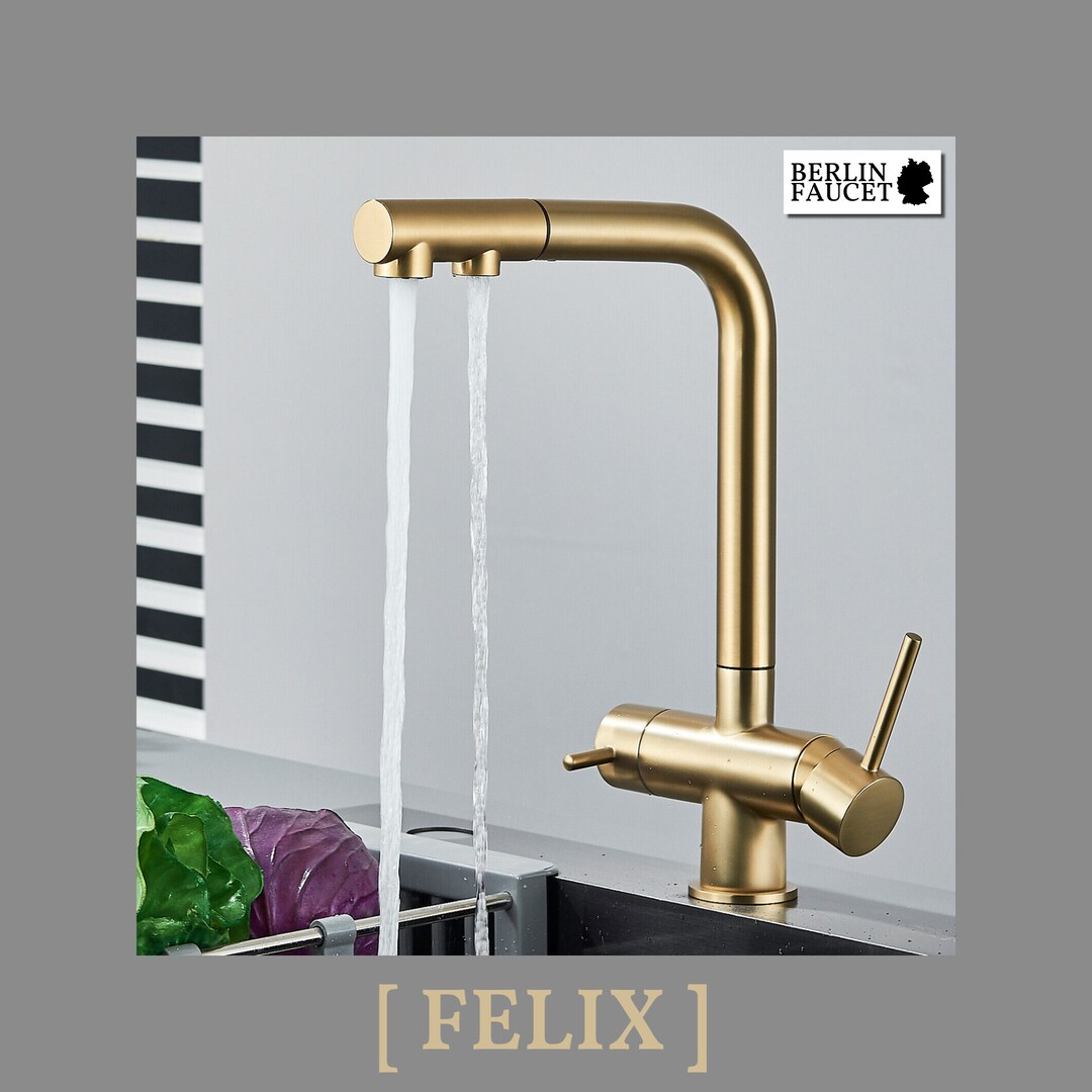 FELIX 3-way Pull-out Faucet Brushed Gold Stainless Steel Osmosis Filter ...