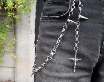 Metal Punk Rock Layered Spike Chain Keychains for Men Women Waist Key ...