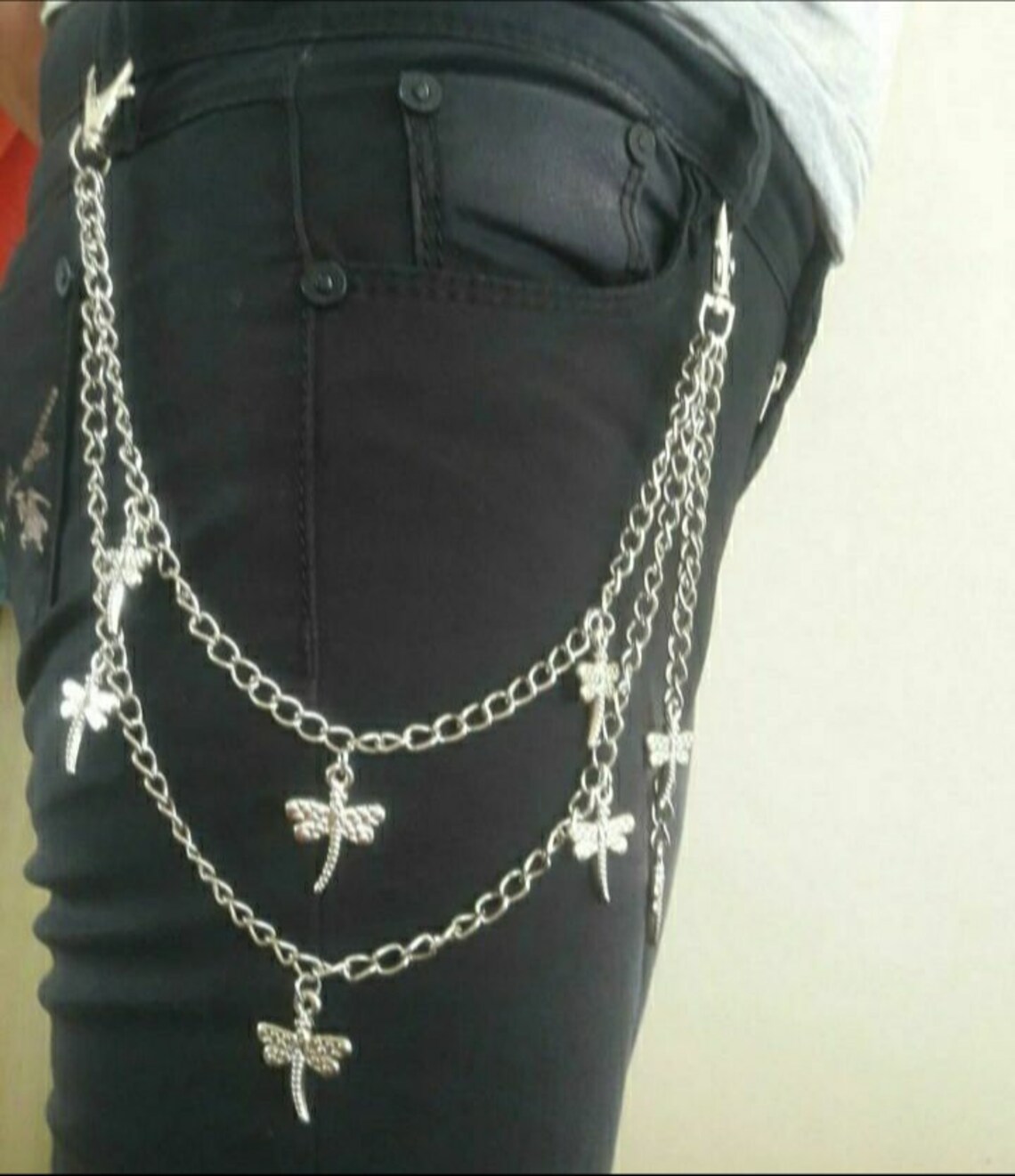 Metal Punk Rock Layered Dragonfly Chain Keychains for Men Women Waist ...