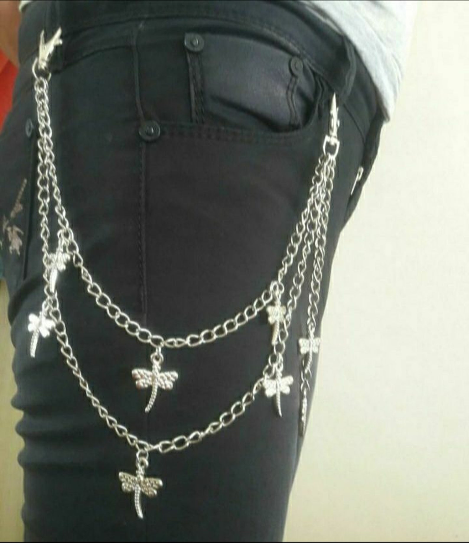 Metal Punk Rock Layered Dragonfly Chain Keychains for Men Women Waist ...