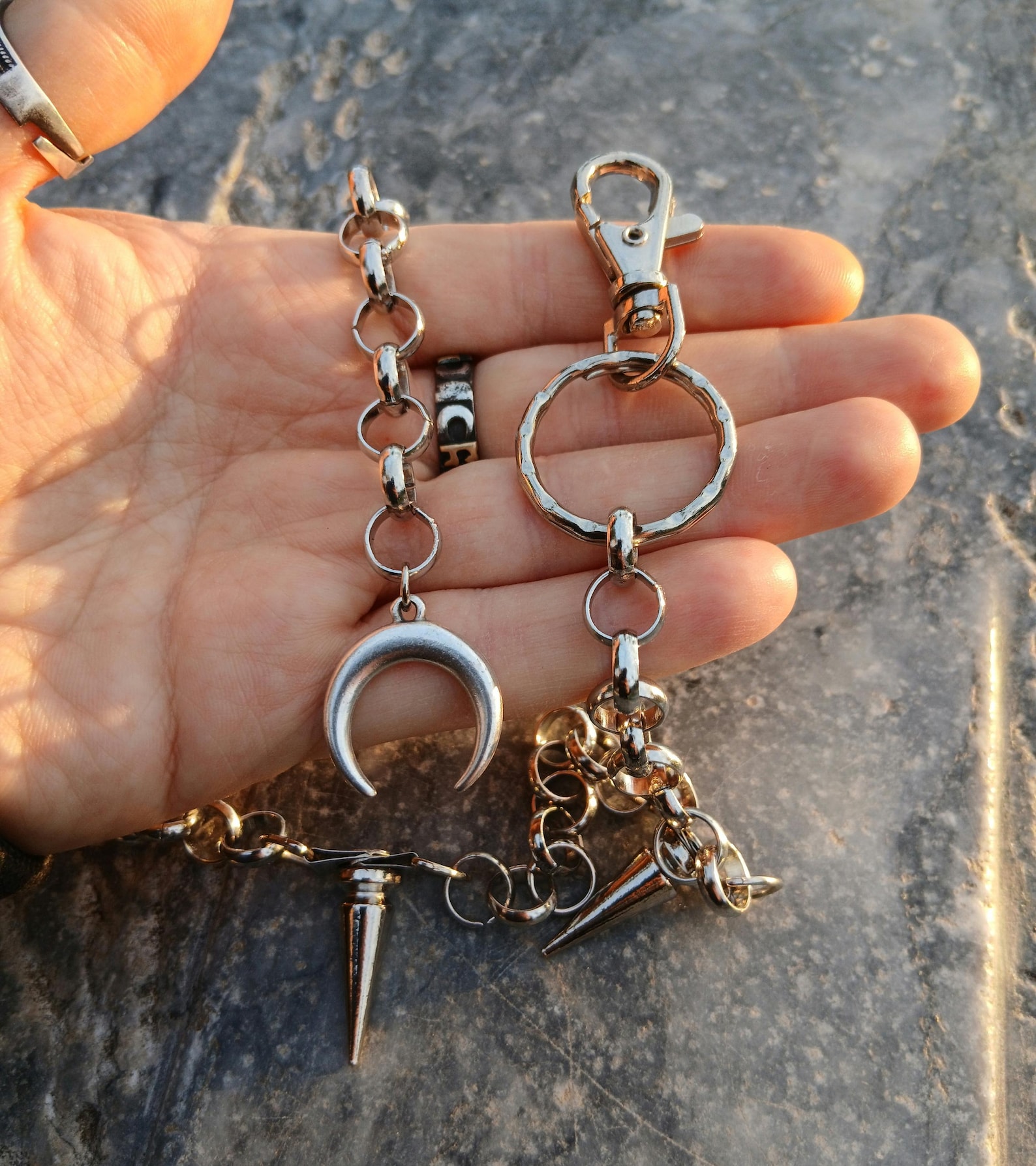 Metal Punk Rock Layered Spike Chain Keychains for Men Women Waist Key ...