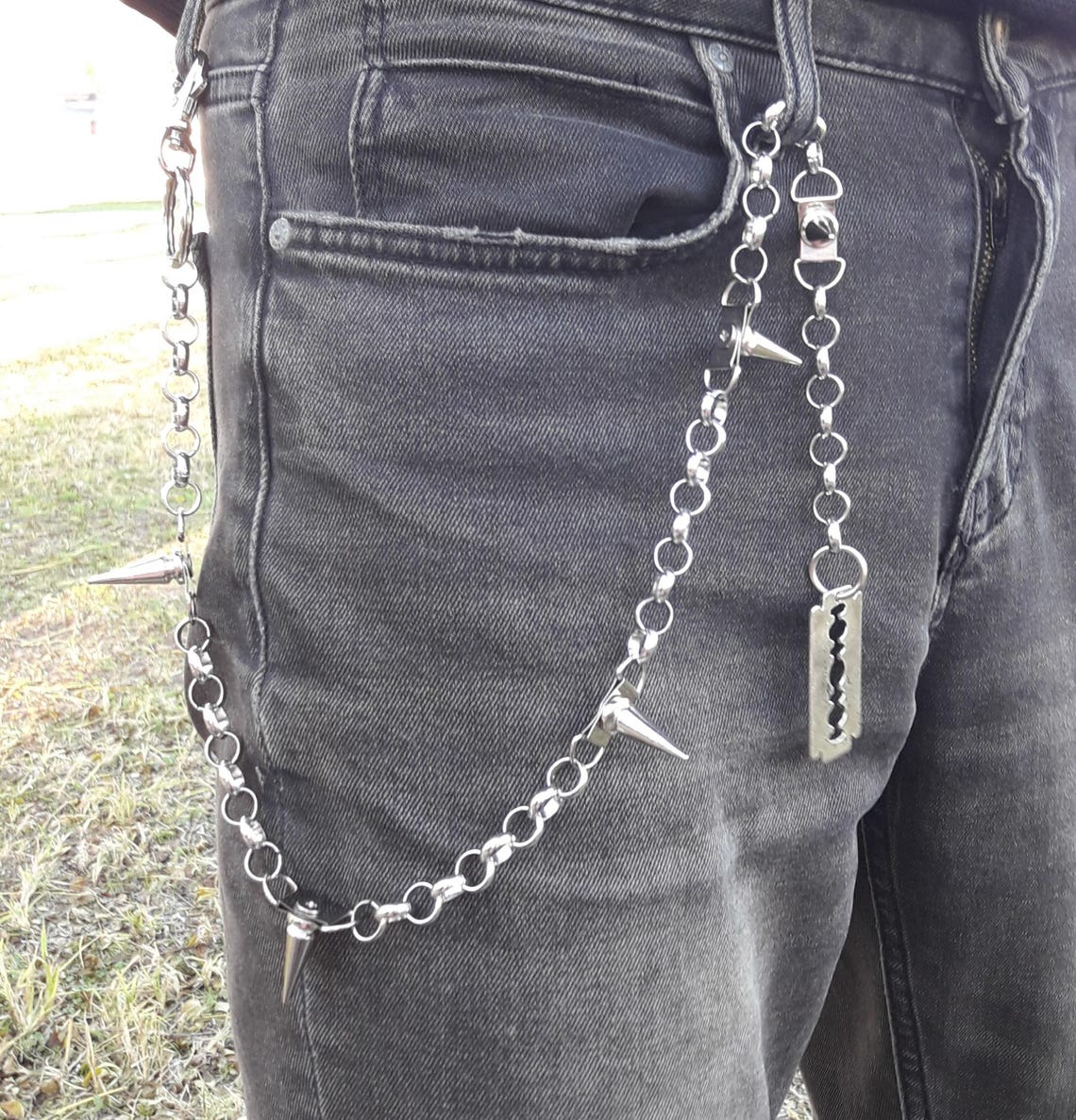 Metal Punk Rock Layered Spike Chain Keychains for Men Women Waist Key ...