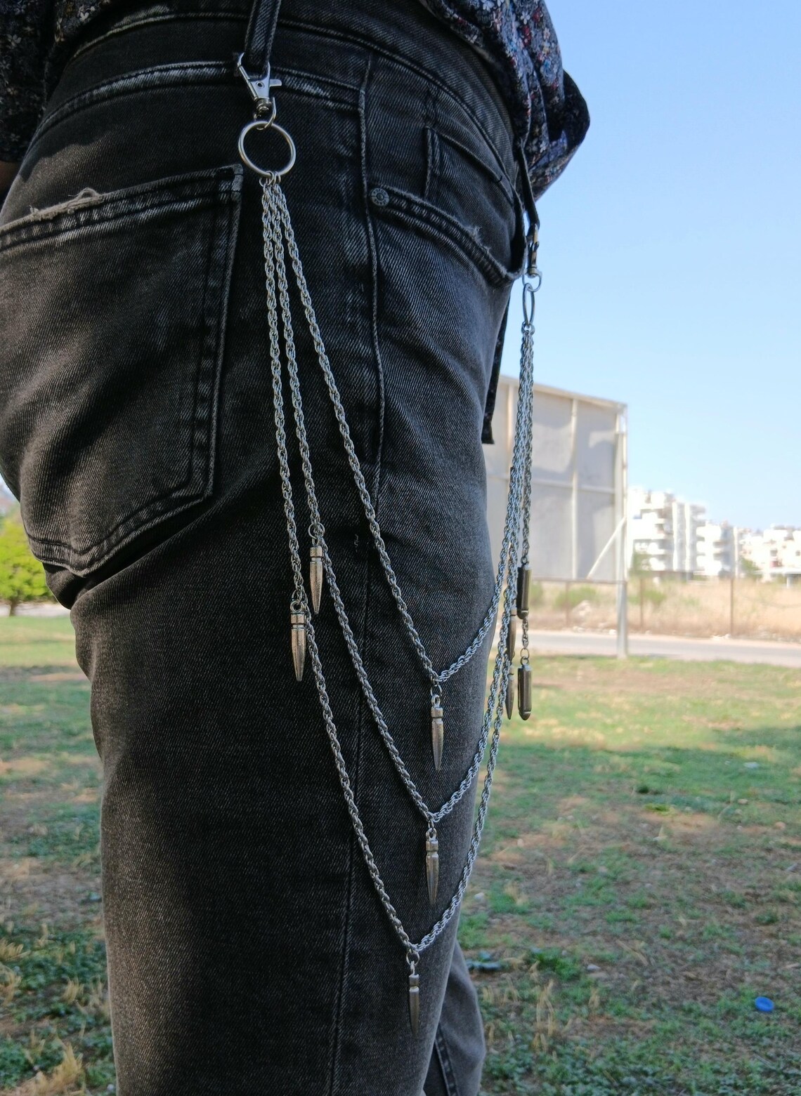 Metal Punk Rock Layered Bullet Chain Keychains for Men Women Waist Key ...