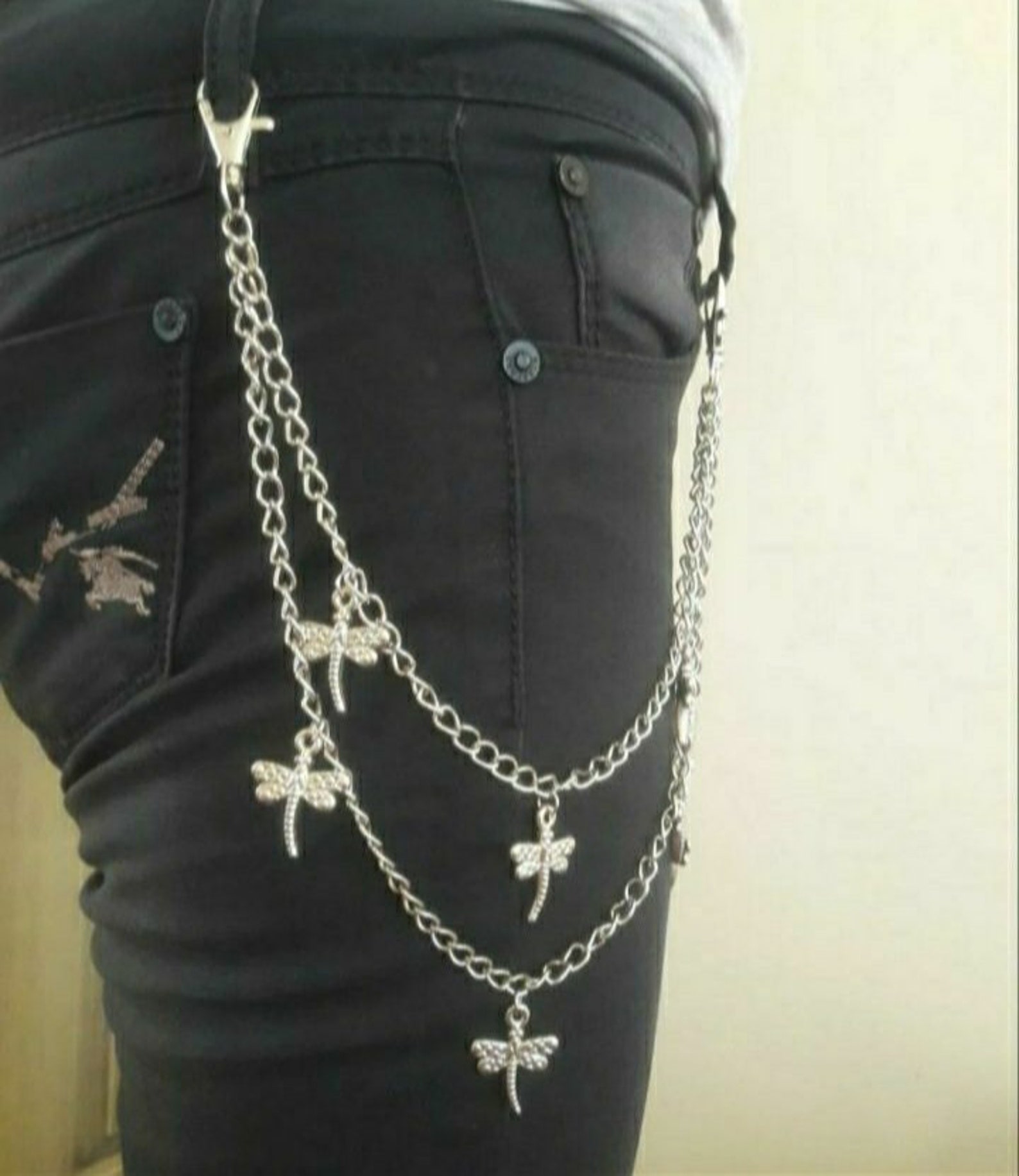 Metal Punk Rock Layered Dragonfly Chain Keychains for Men Women Waist ...