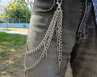 Metal Punk Rock Layered Spike Chain Keychains for Men Women Waist Key ...