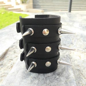 Gothic Leather Spiked Bracelet - High Quality Punk Spike Rivets Cuff ...