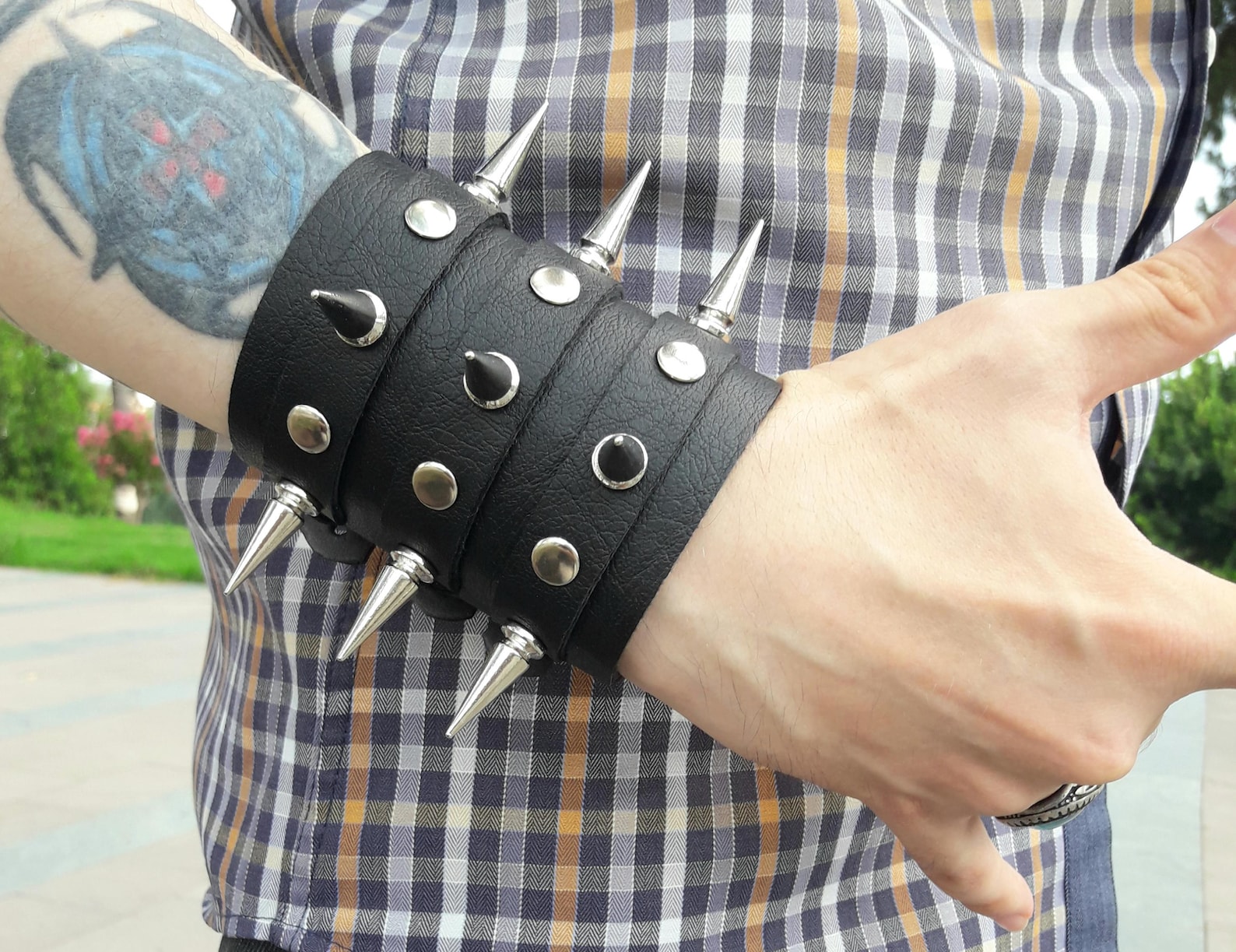 Gothic Leather Spiked Bracelet - High Quality Punk Spike Rivets Cuff ...